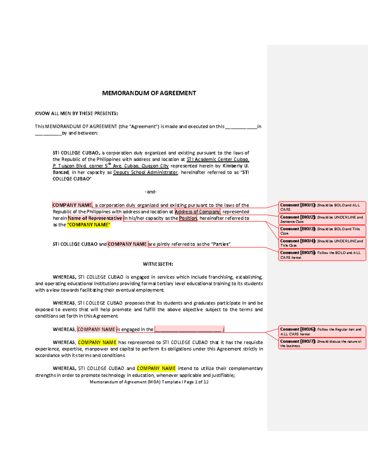 418406906 Sample MOA Template for Work Immersion Partnership - Studocu