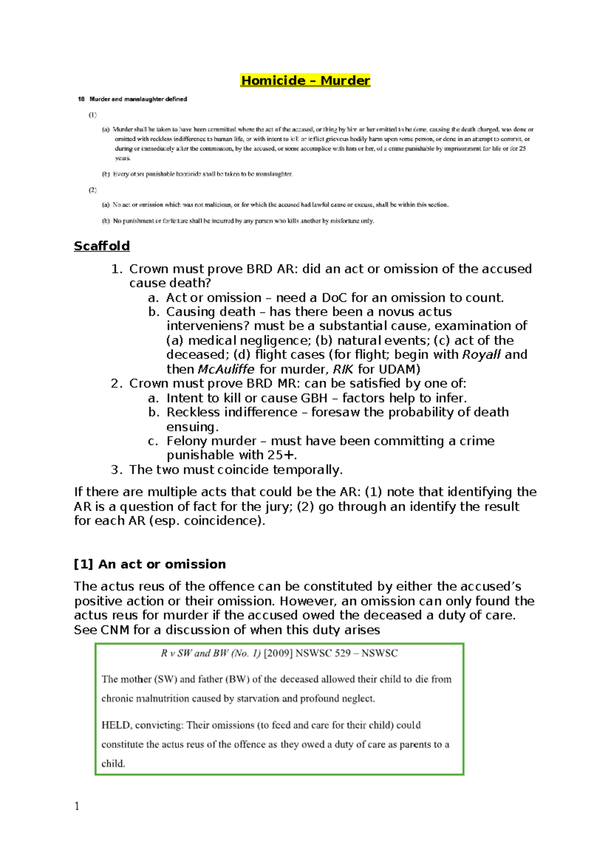 Homicide Law: Scaffold 1 - Key Elements for Crown's Burden of Proof ...