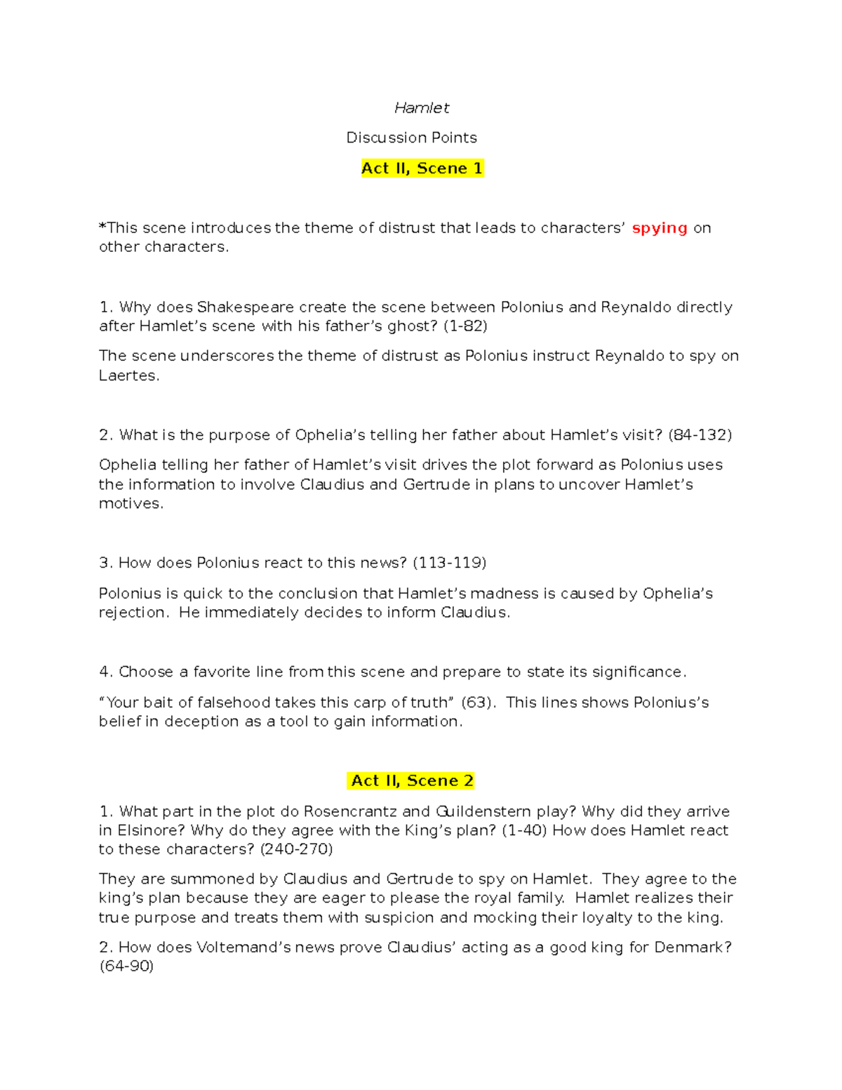 Hamlet Act II - adsoghjso - Hamlet Discussion Points Act II, Scene 1 ...