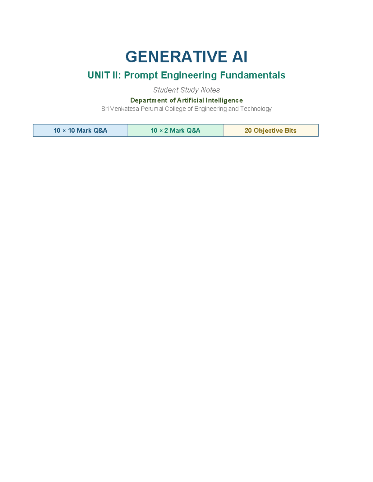 Gen AI Unit II: Prompt Engineering Fundamentals Study Notes - Studocu