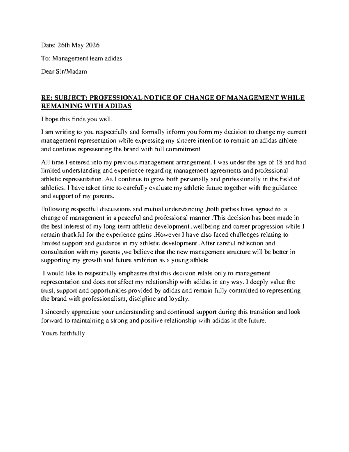 Professional Notice of Management Change - 222 - Studocu