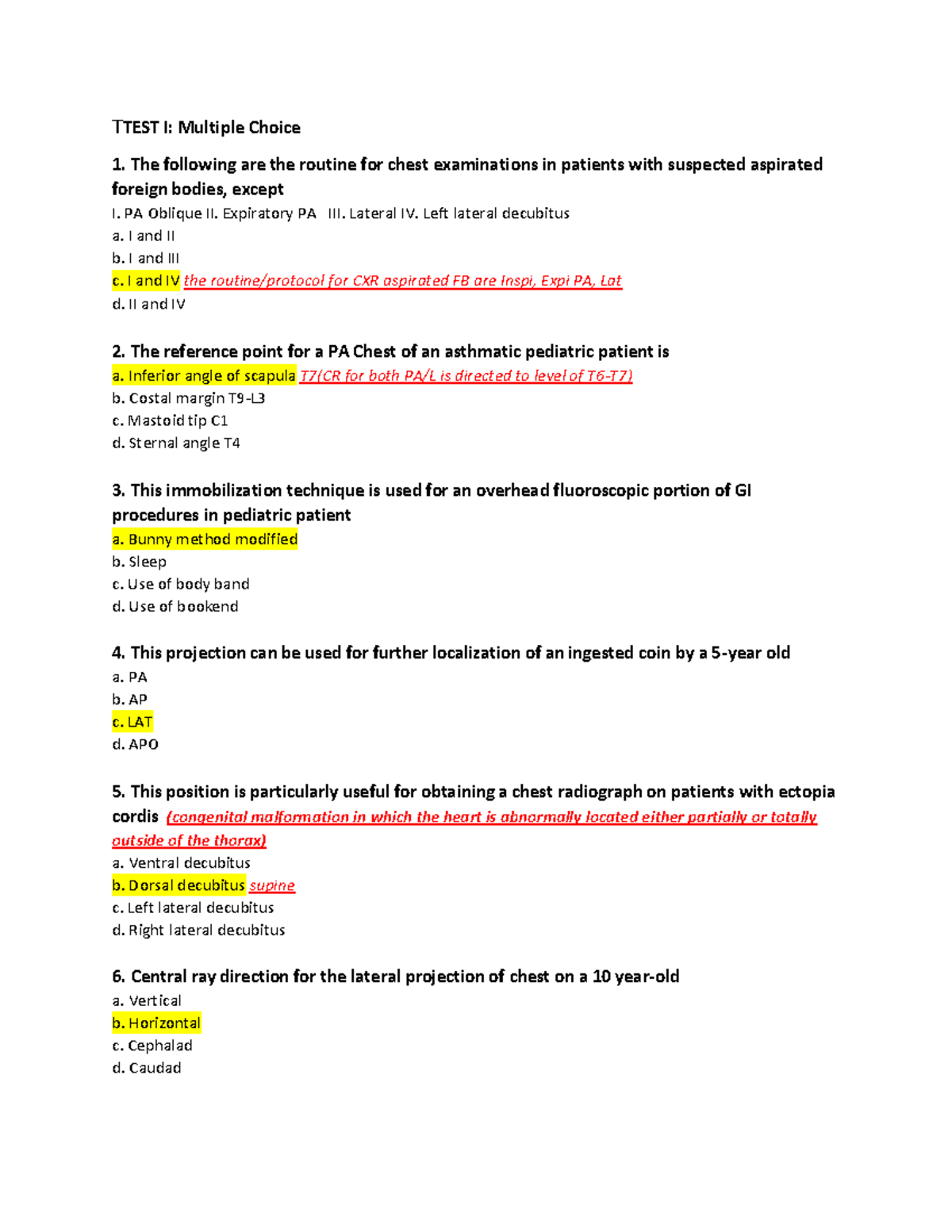 Radiographic Positioning & Procedures Test #2 Study Guide - Studocu