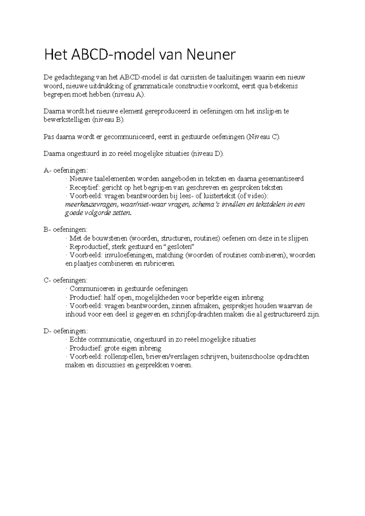 Het ABCD-model voor Nederlands als 2e Taal: A, B, C, D Stappen ...