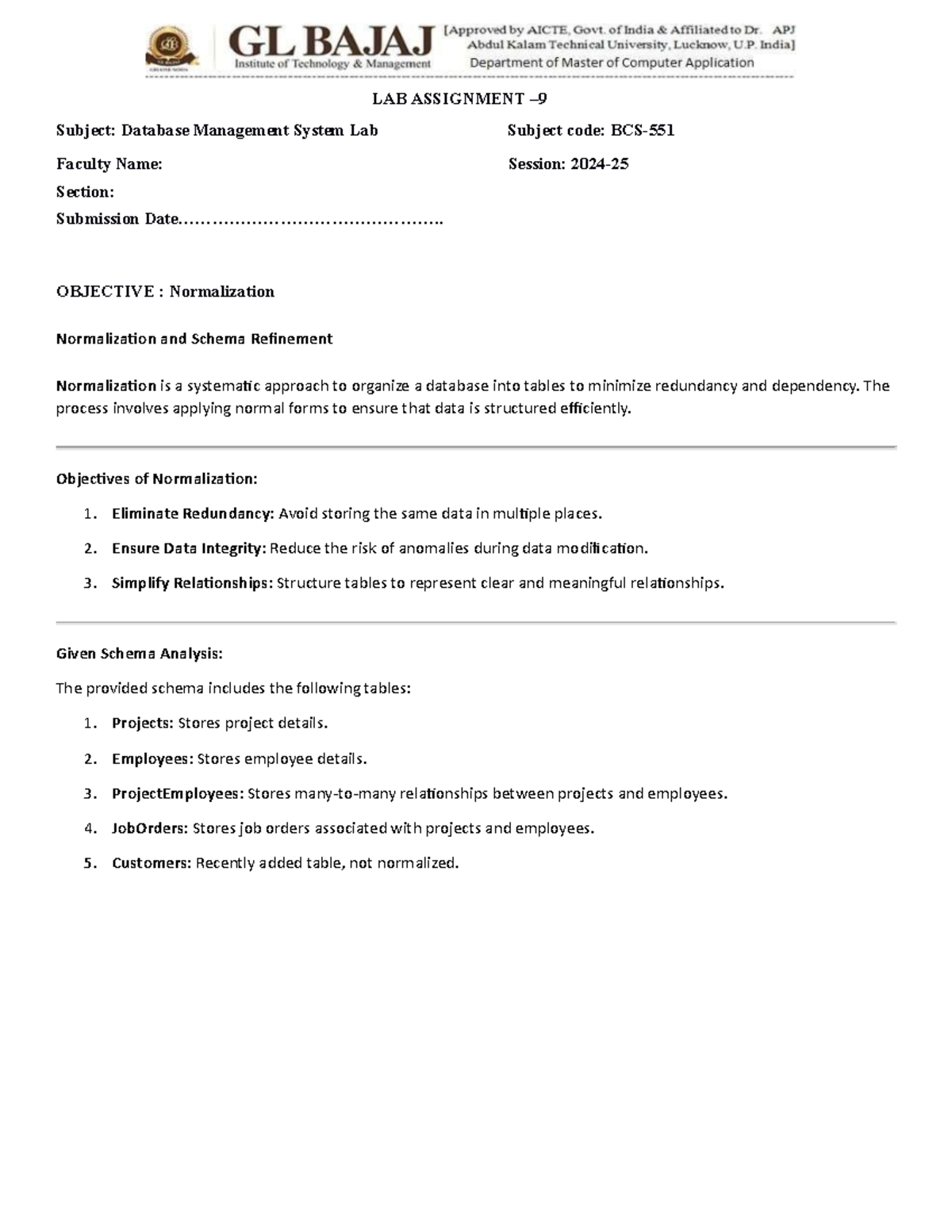 DBMS LAB 9: Normalization and Schema Refinement Guide - Studocu