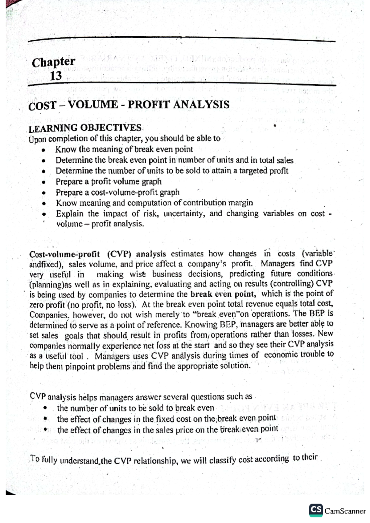 CS 418 & CS 420: Comprehensive Guide to Cost Volume Profit Analysis ...