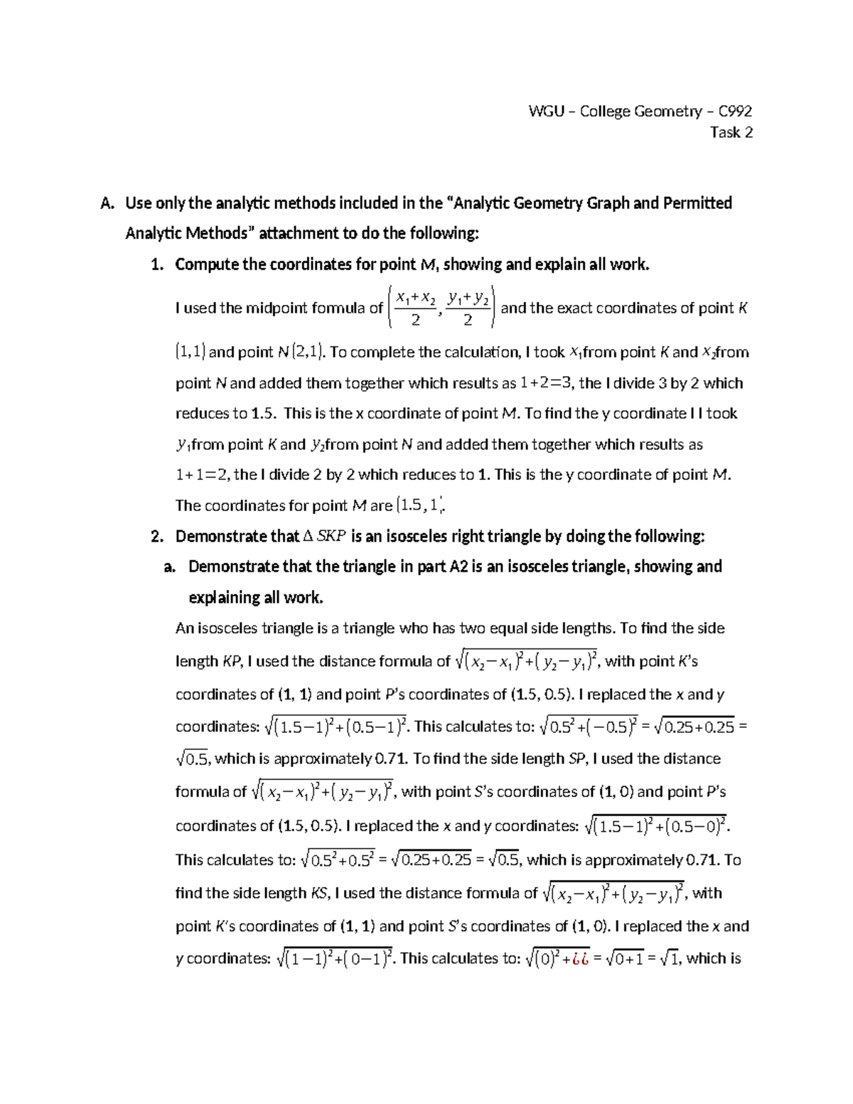 C992 - Task 2 - Geometry Performance Assessment Analysis - Studocu