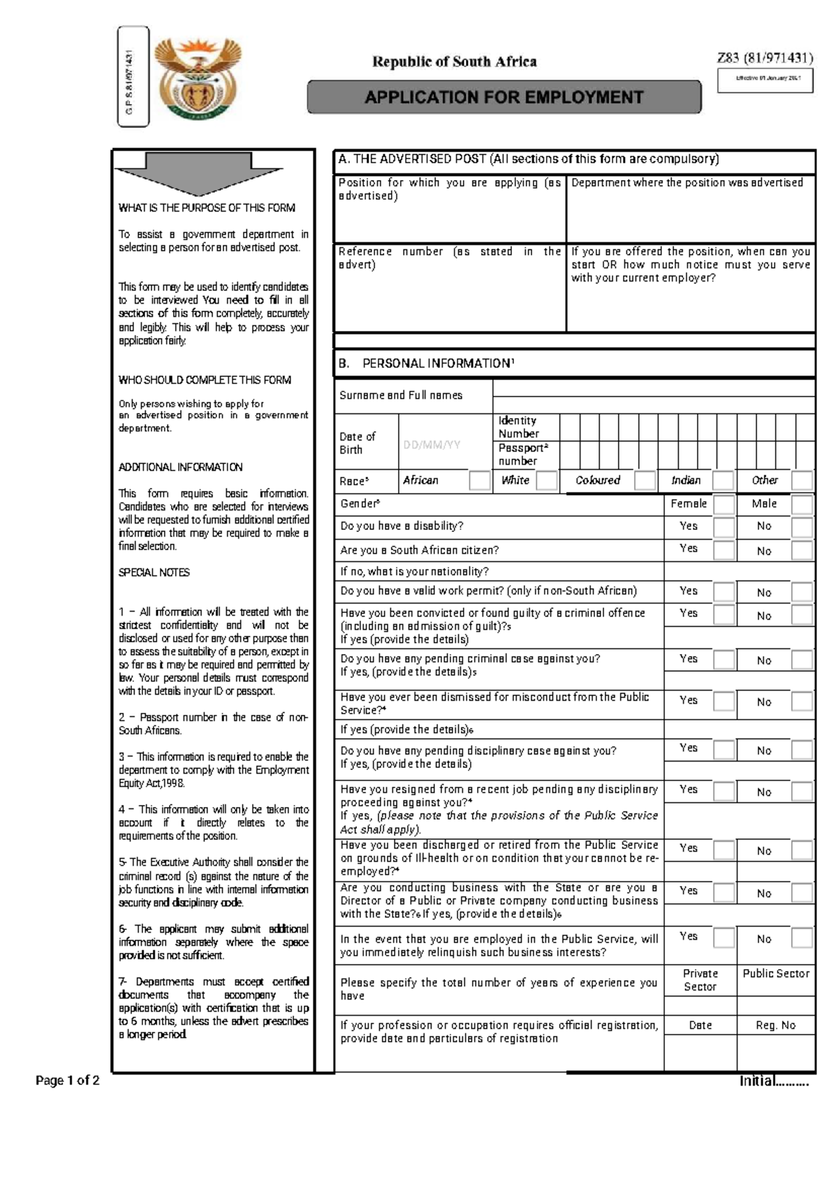Application Form for Advertised Post - Zapp83 - Studocu