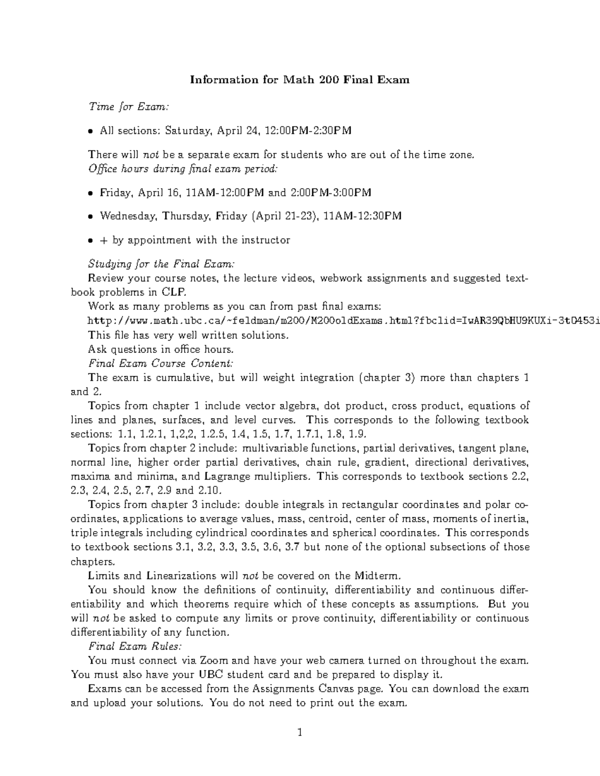 Math200 Final Exam Guide & Info for 2021 - Studocu