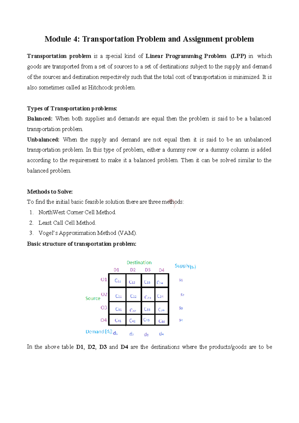 Module 4: Transportation & Assignment Problems - QTDM Overview - Studocu