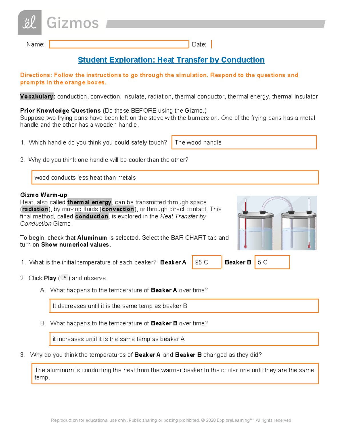 Heat Transfer by Conduction: Student Exploration SE - Studocu