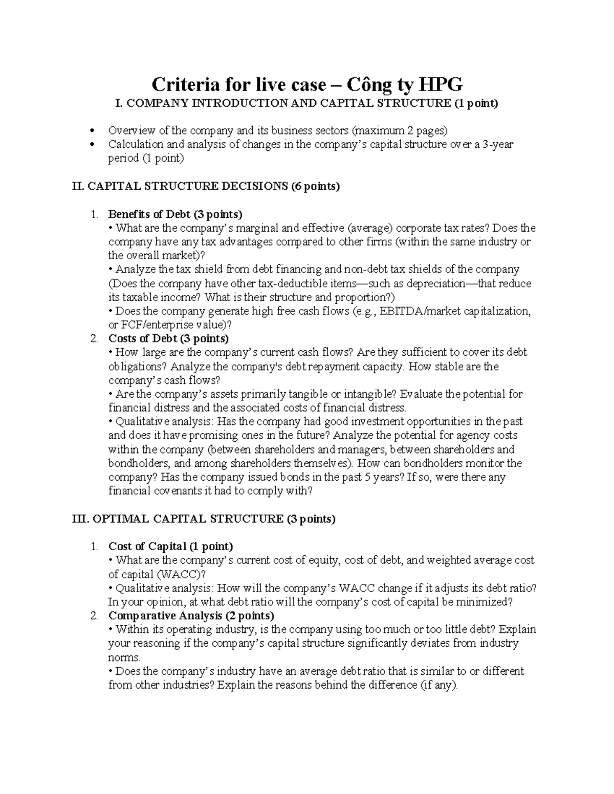Criteria and Guidelines for Live Case: Công ty HPG Analysis - Studocu