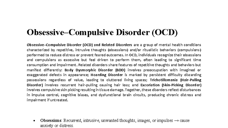 Module 4notes - Class notes - Obsessive–Compulsive Disorder (OCD ...