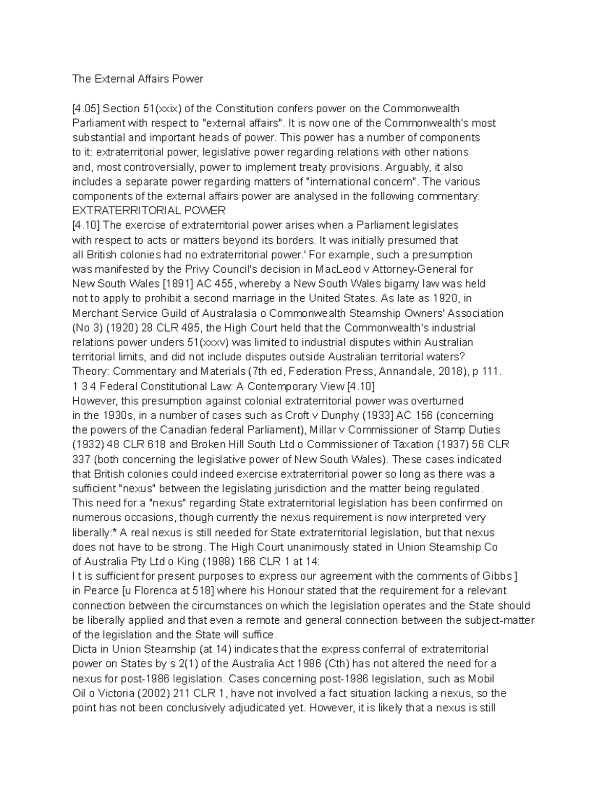 External Affairs Power: Analysis of Section 51(xxix) of the ...