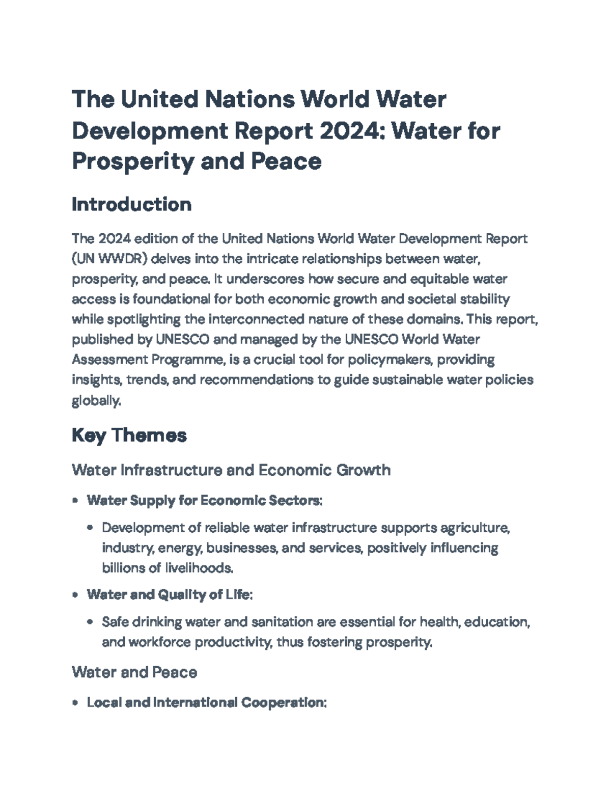 2024 UN World Water Development Report: Water for Prosperity & Peace - The United Nations World ...