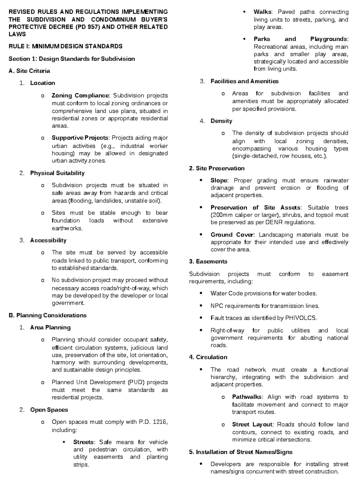 PD-957 Summary: Implementing Subdivision & Condominium Regulations - Studocu