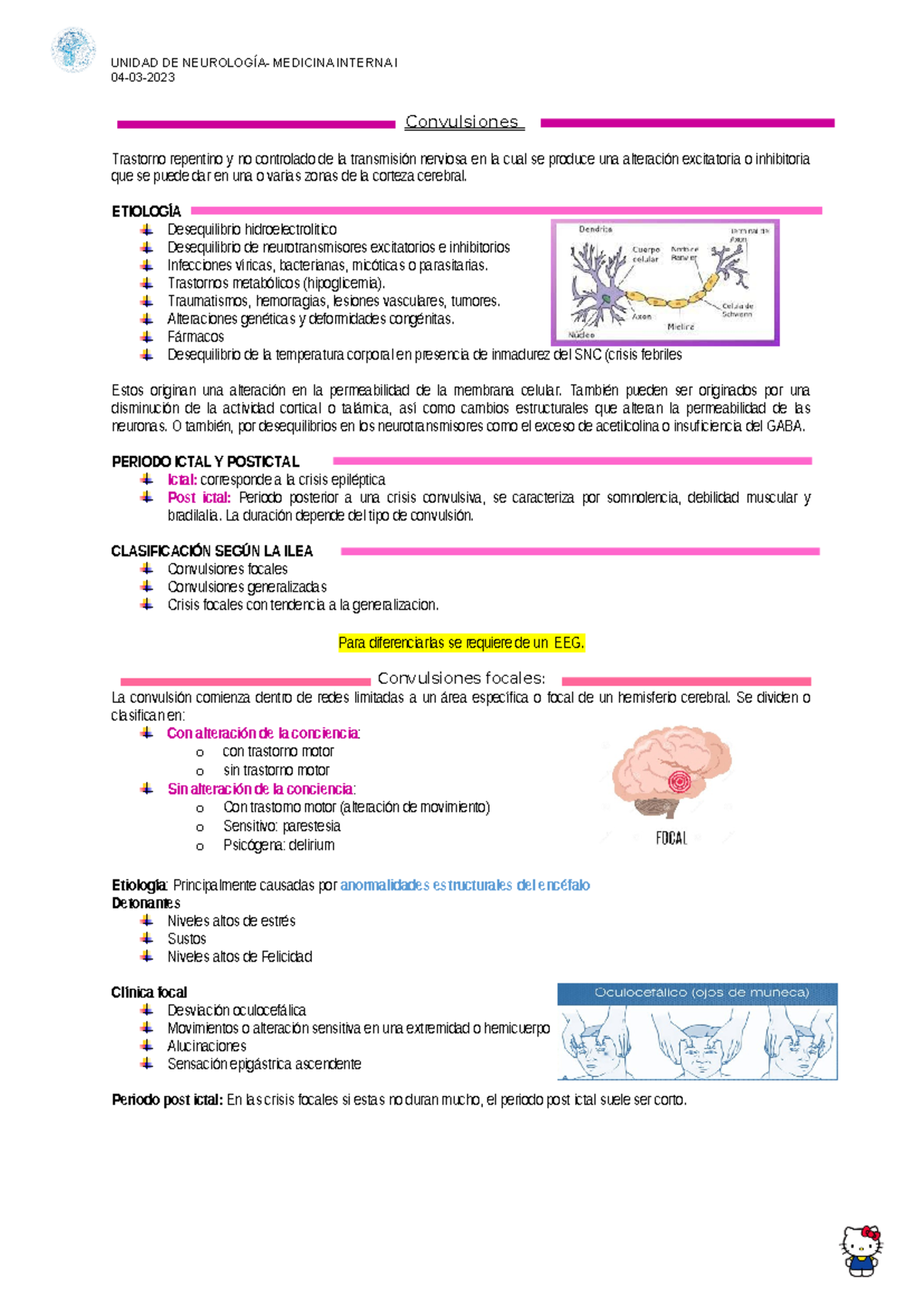 Convulsiones y Epilepsias: Etiología, Clasificación y Manejo - Studocu