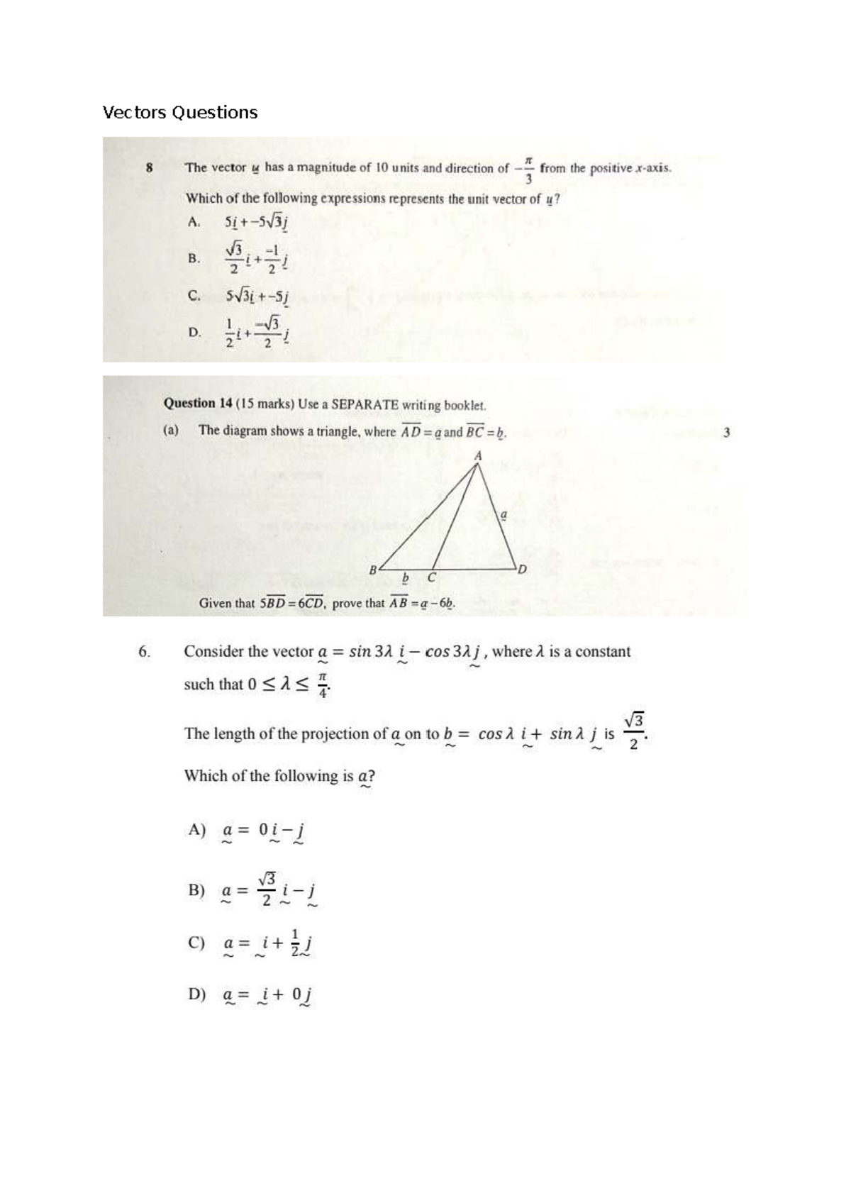 Vectors Questions - Helpful Guide for Exam Preparation - Studocu