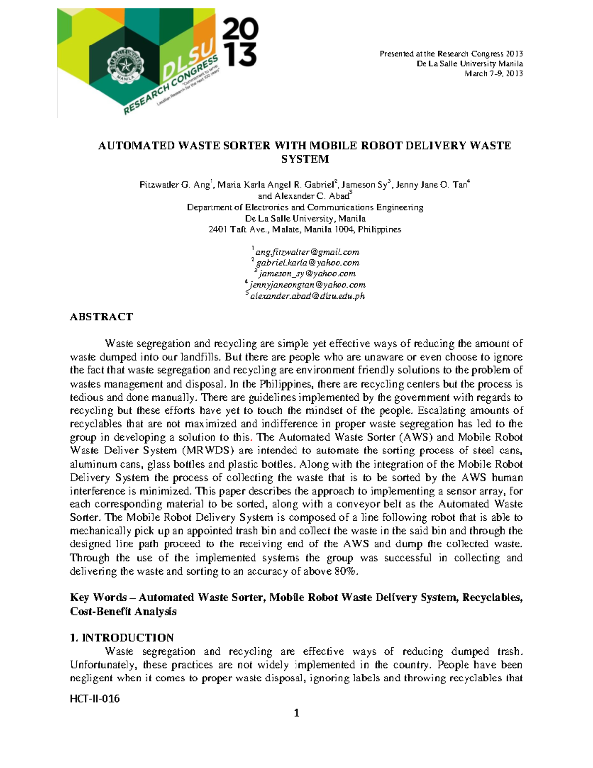 HCT-II: Automated Waste Sorting & Mobile Robot System Analysis - Studocu