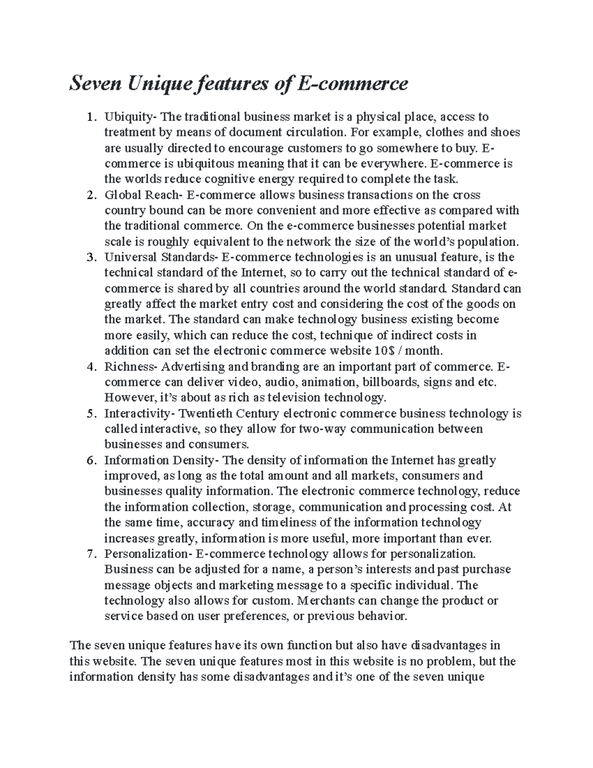 Seven Unique features of Ecom - Seven Unique features of E-commerce ...