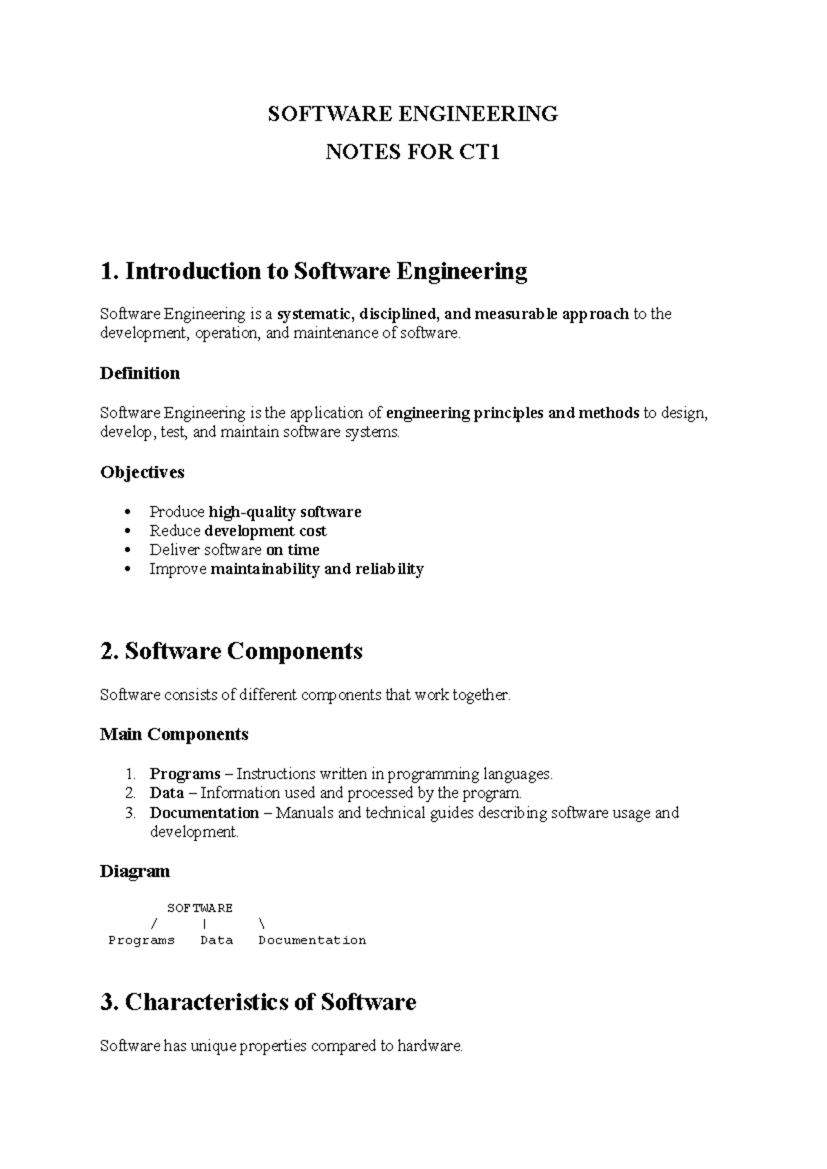 Software Engineering Notes for CT1: Key Concepts and Processes - Studocu