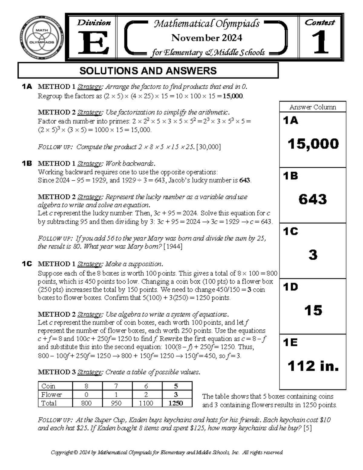 Mathematical Olympiads 2024: Solutions for 1E 24-25 IMC Test Paper ...