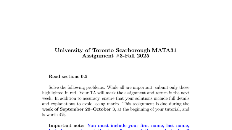MATA31 Assignment 3 Fall 2025: Problem Solving and Proofs - Studocu