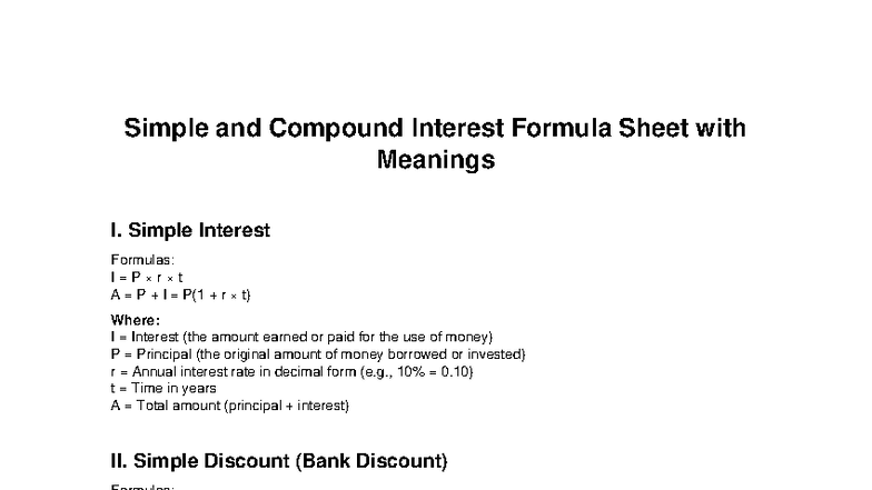 Simple & Compound Interest Formulas I: Definitions & Applications - Studocu