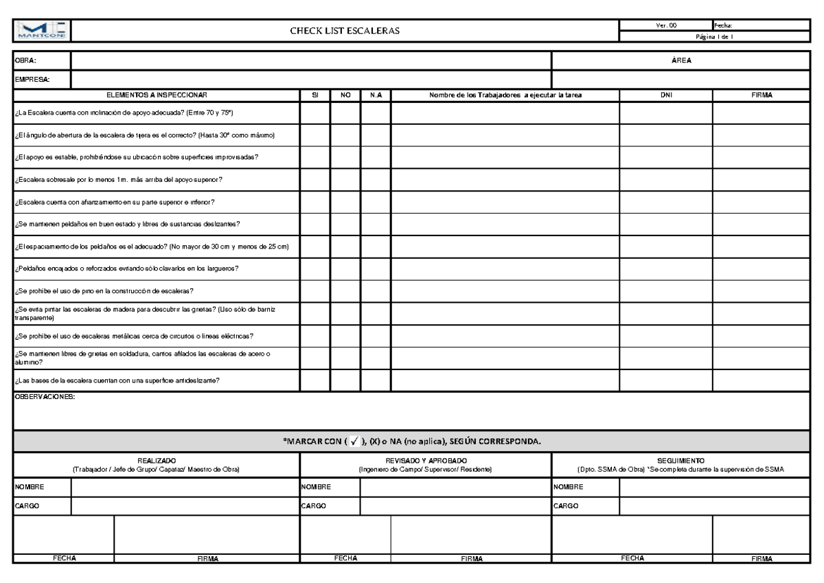 Check list escaleras - Creación de formatos para Seguridad en Obra ...