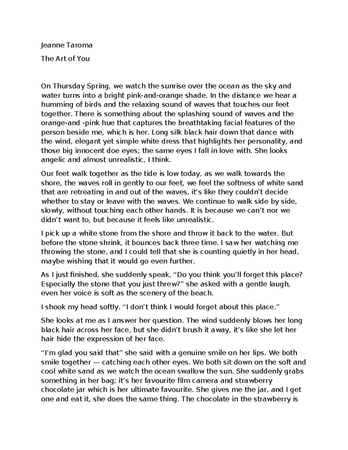 AS91475 Draft - Short Story: The Art of Memories - Studocu