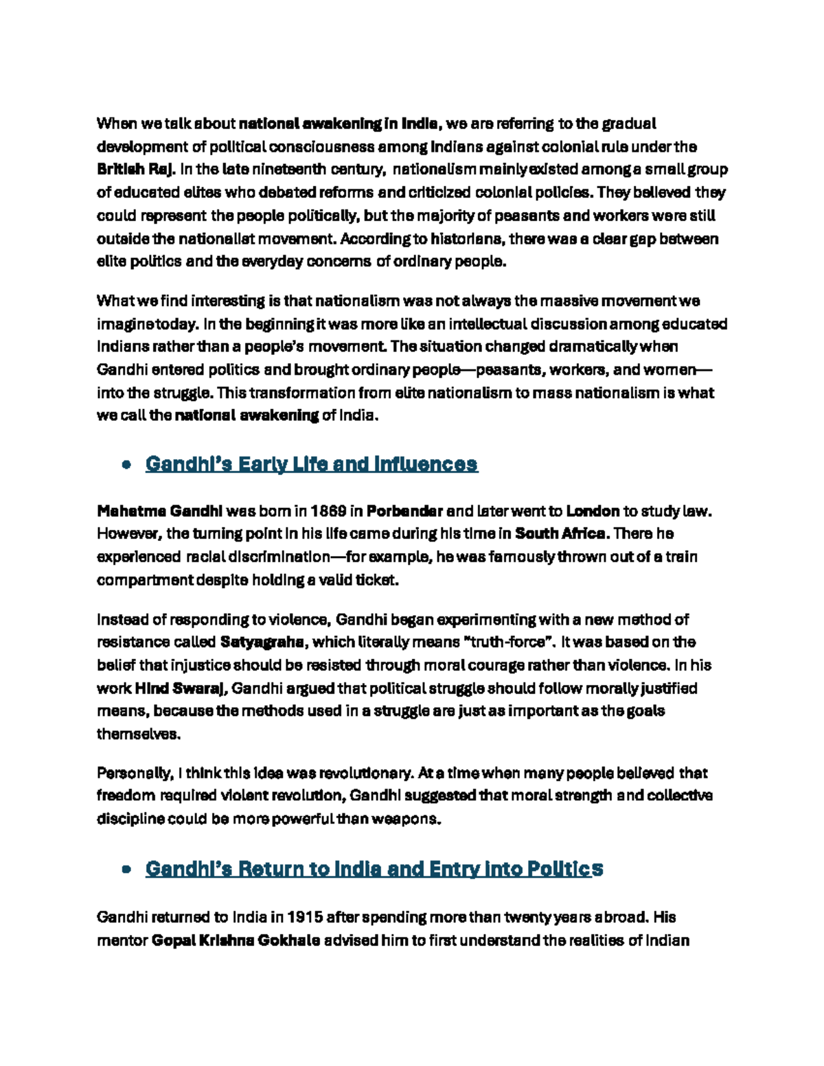 Mahatma Gandhi and the National Awakening in India: A Study - Studocu