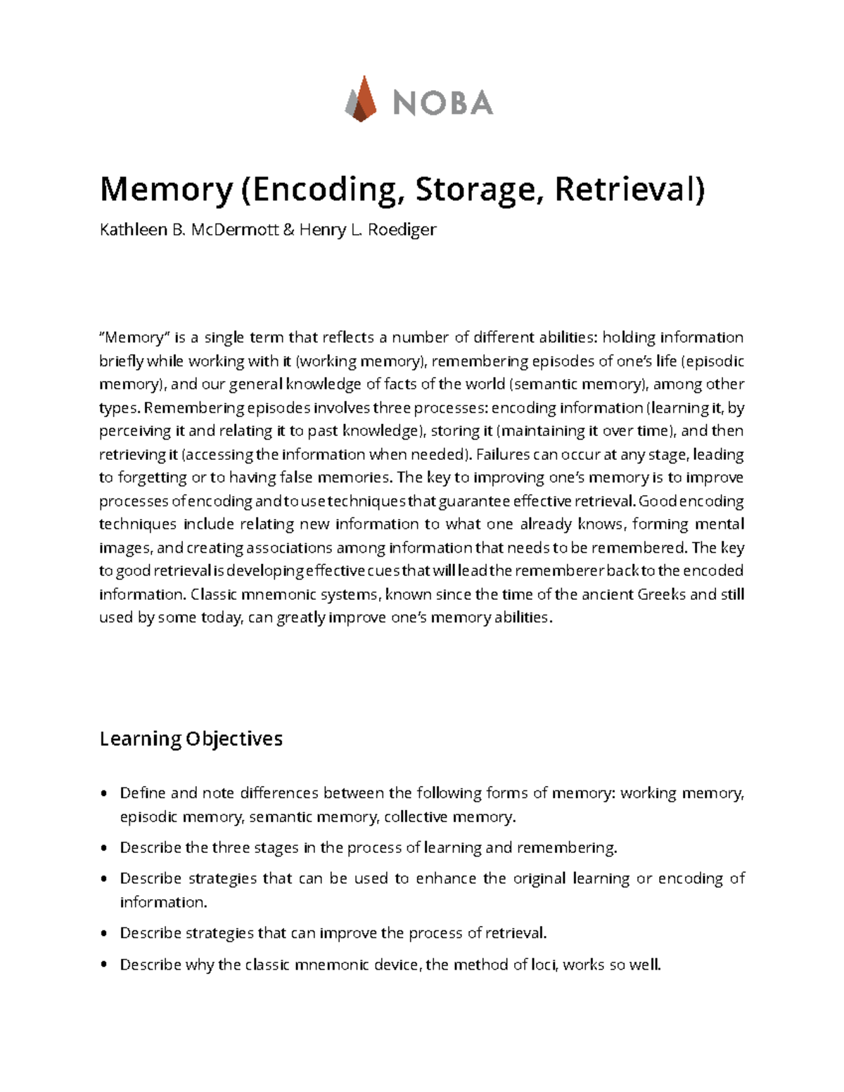 Memory (Encoding, Storage, Retrieval) - Key Concepts and Strategies ...