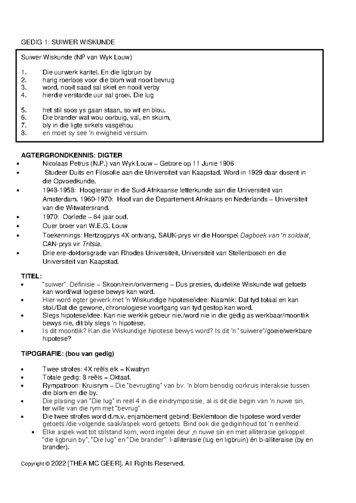 Poesie - Maaltyd: Metafisiese Analyse van Gedigte en Tema's - Studocu