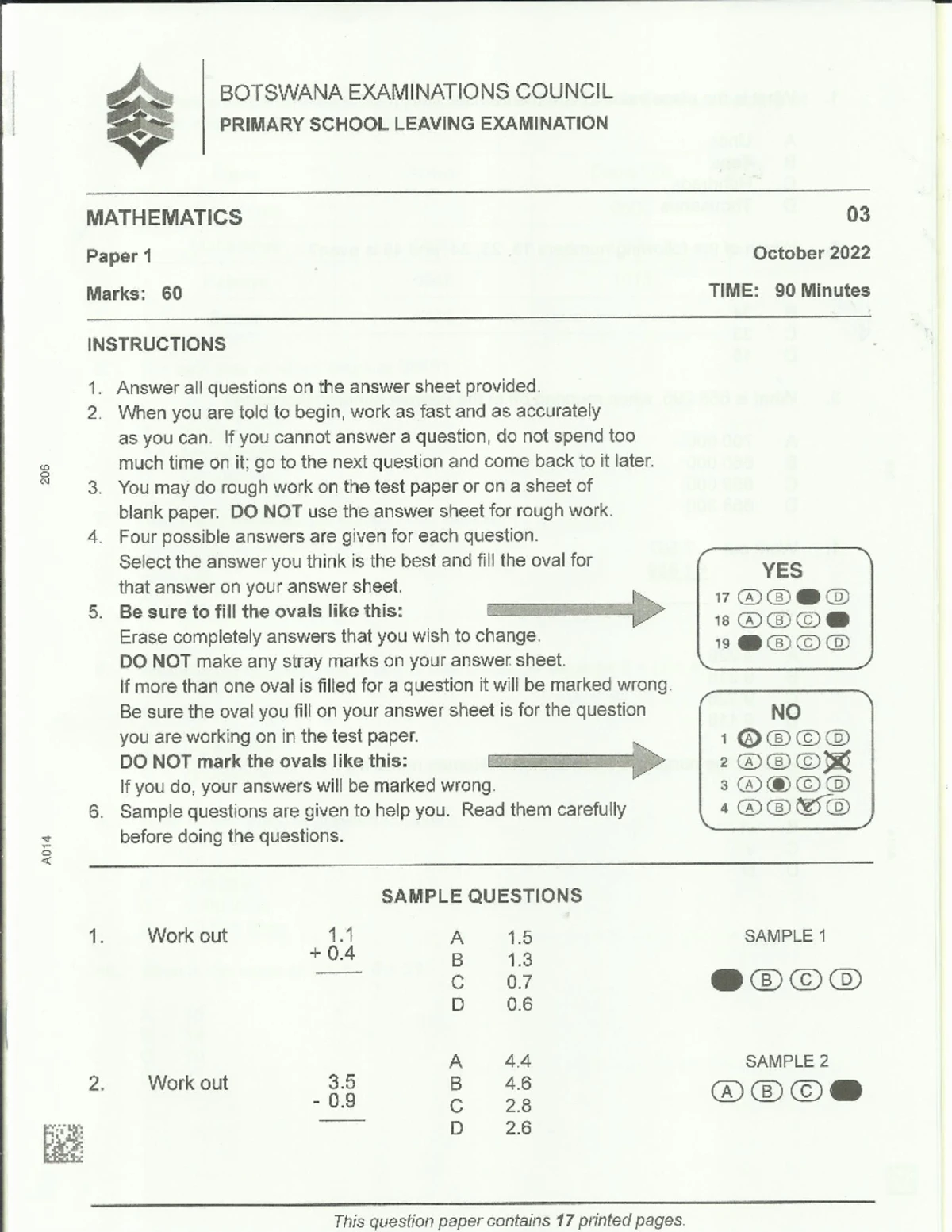 Mathematics PSLE 04E Exam Paper - September 2015 - Studocu