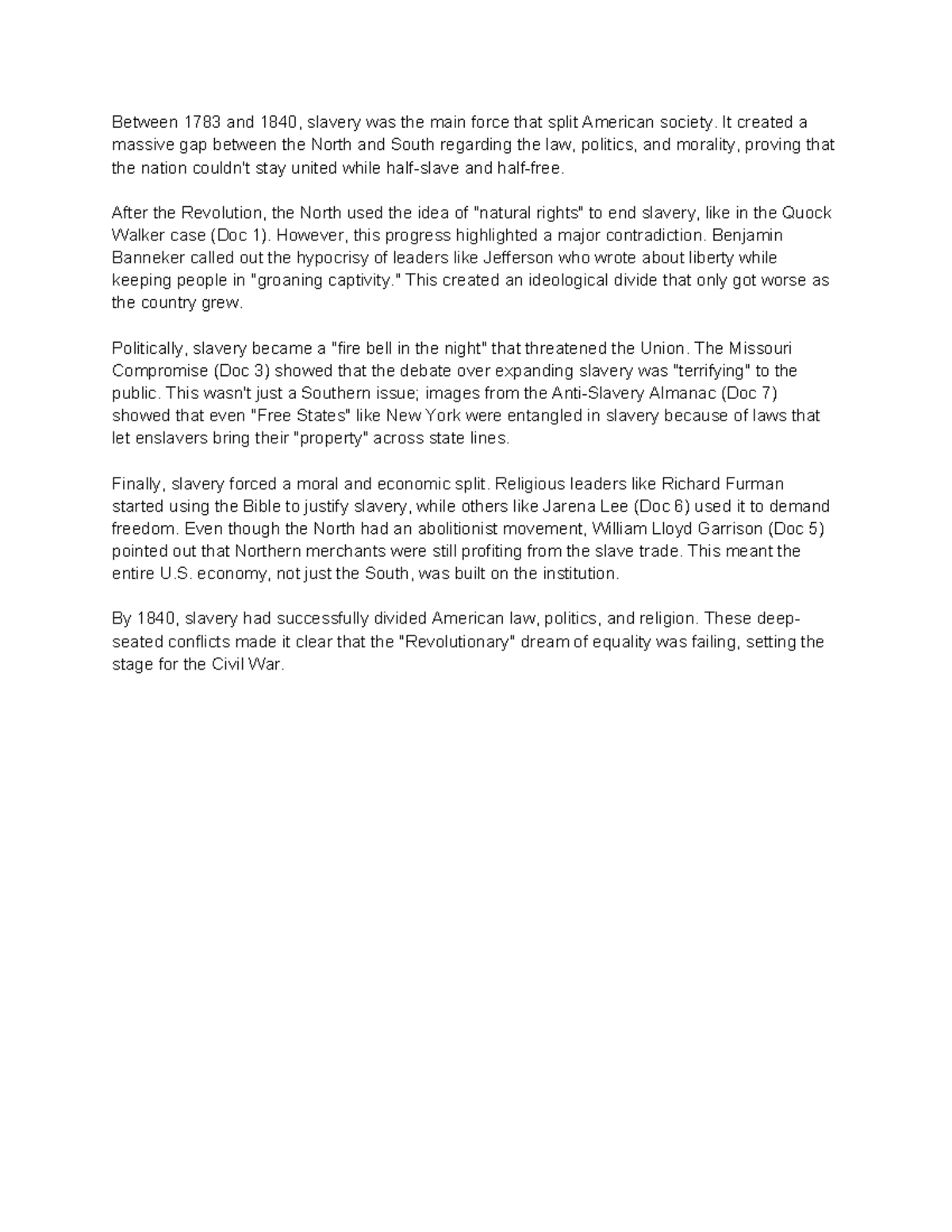 DBQ Practice 1: Slavery's Impact on American Society (APUSH) - Studocu