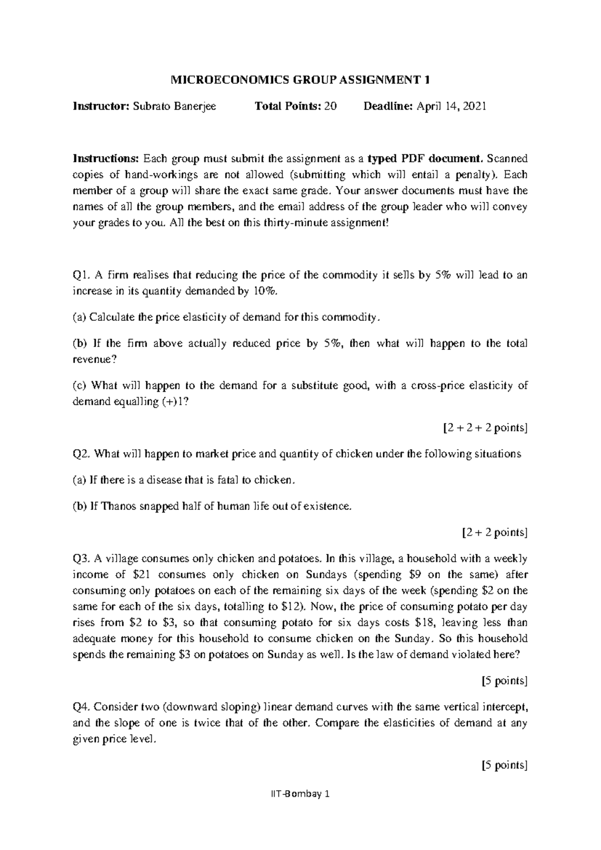 Assignment 1 - asgn - IIT-Bombay 1 MICROECONOMICS GROUP ASSIGNMENT 1 ...