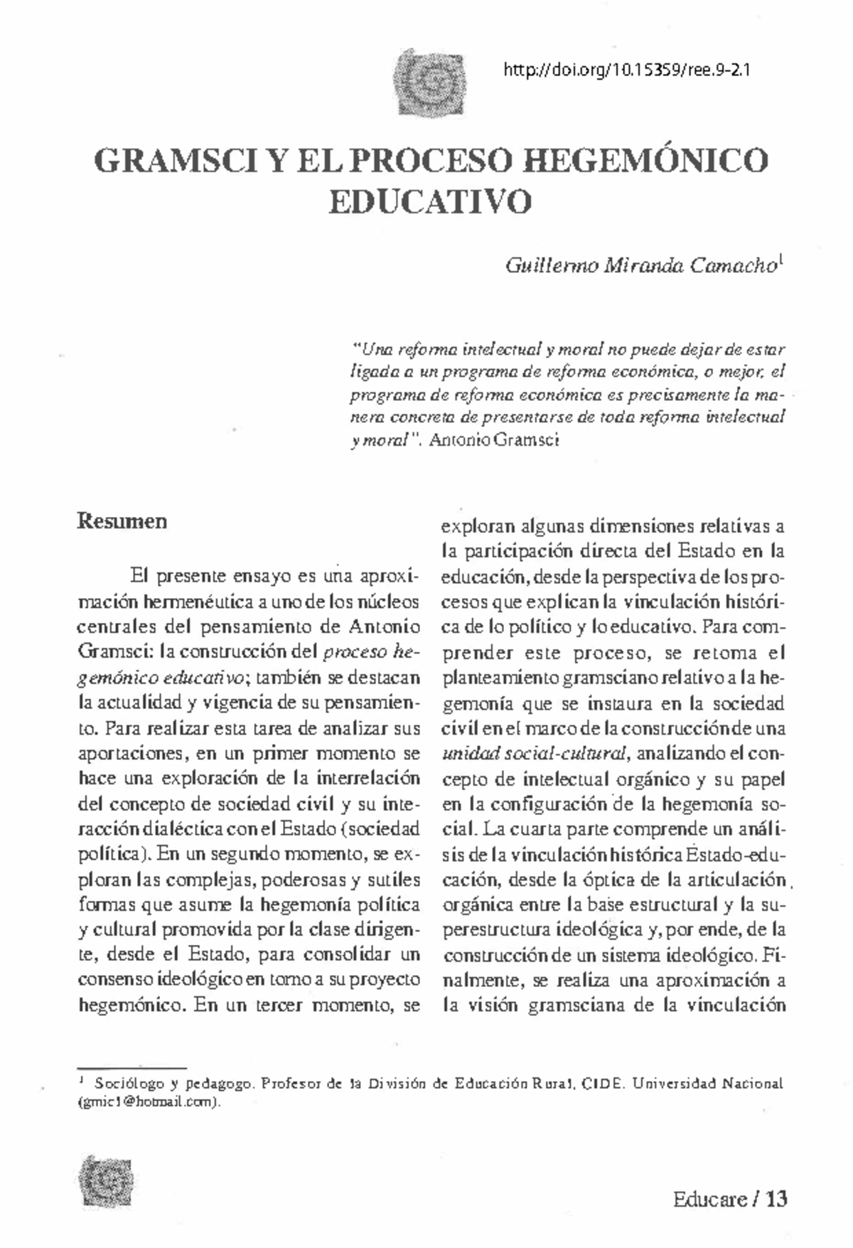 Rosella 02 Miranda Gramsci - GRAMSCI Y EL PROCESO HEGEMÓNICO EDUCATIVO ...