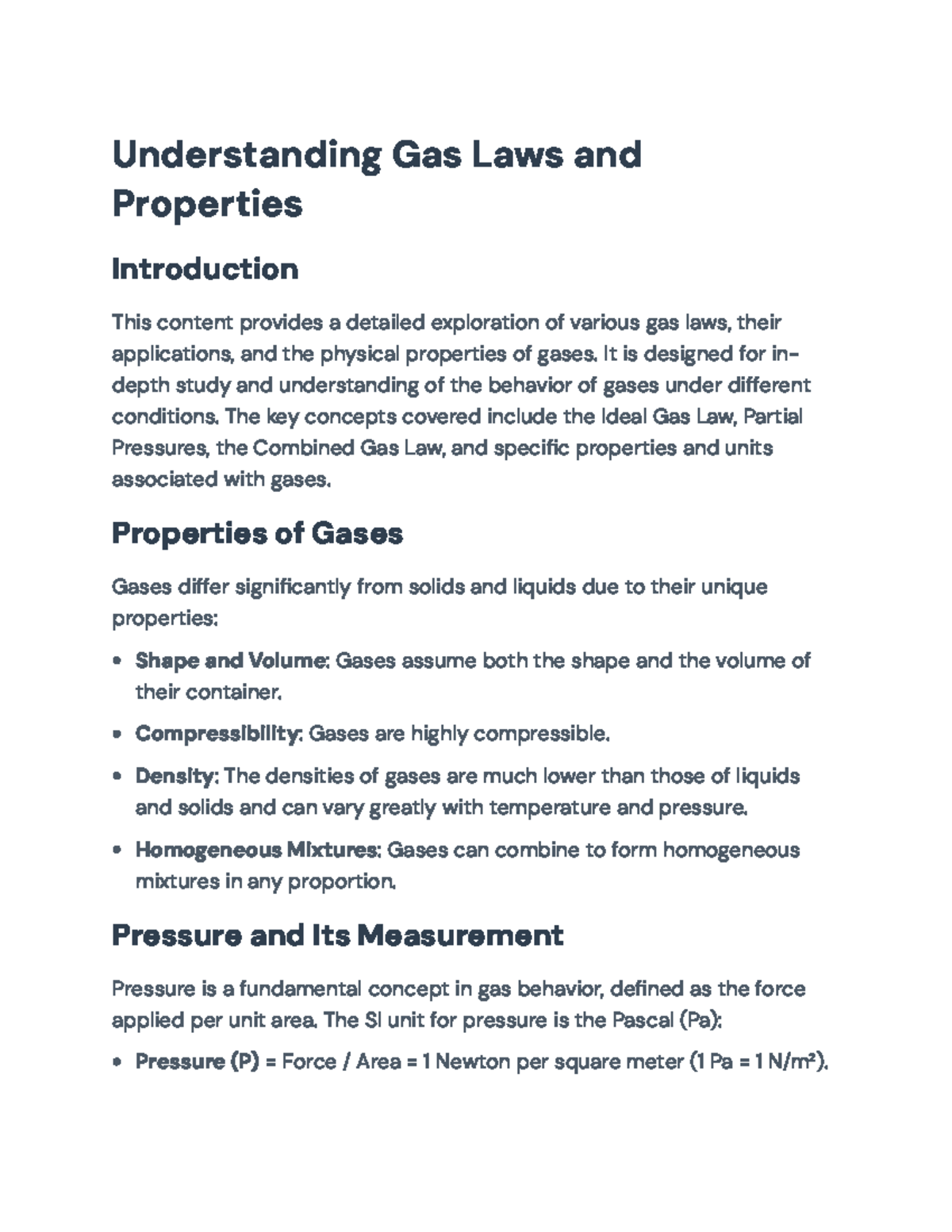 Understanding Gas Laws and Properties - Chemistry Course Notes ...