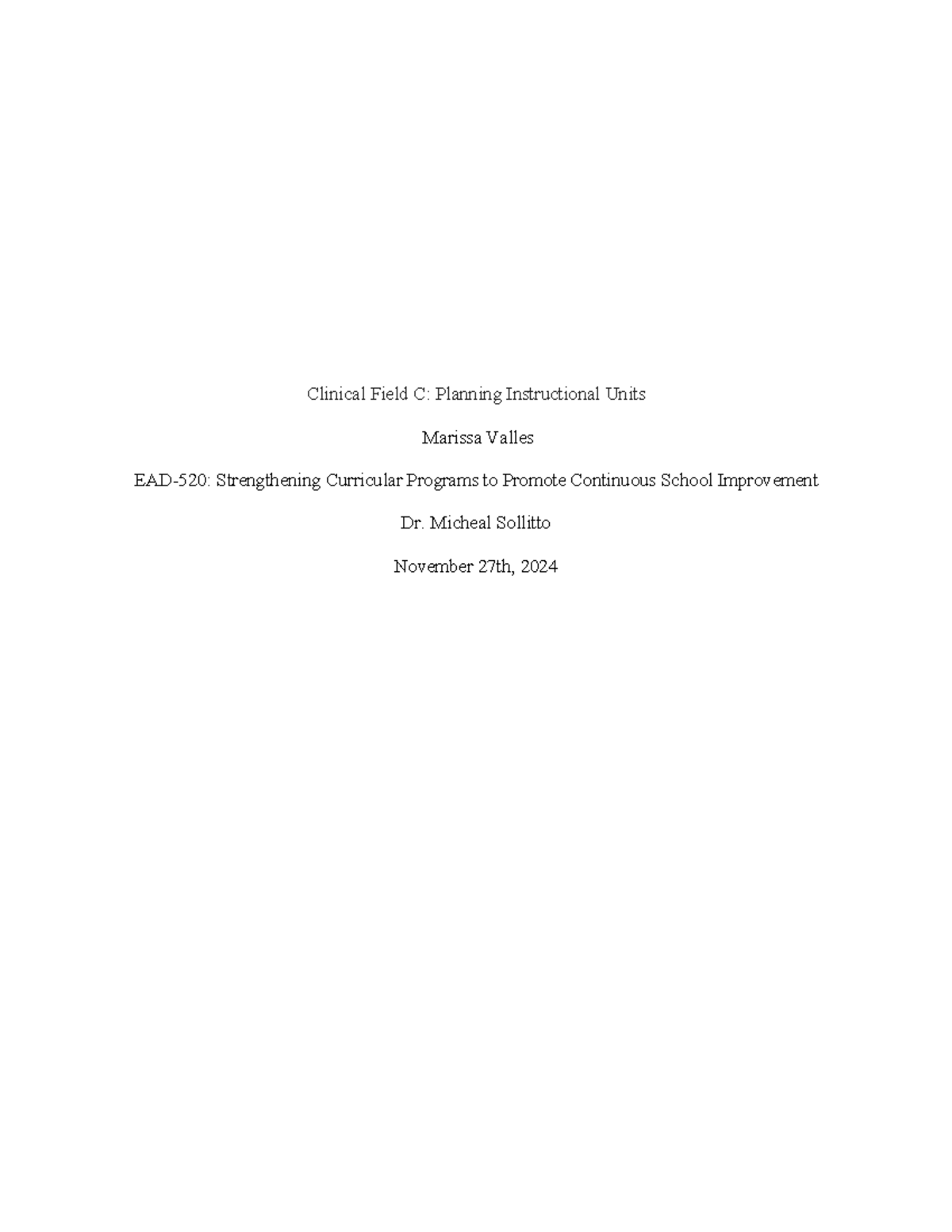 Clinical Field C Planning Instructional Units - Micheal Sollitto ...