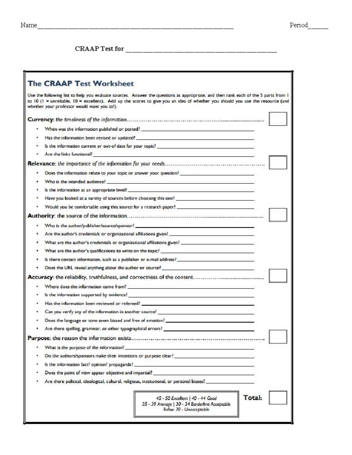 CRAAP Test Worksheet Evaluation Guide for Sources - Studocu