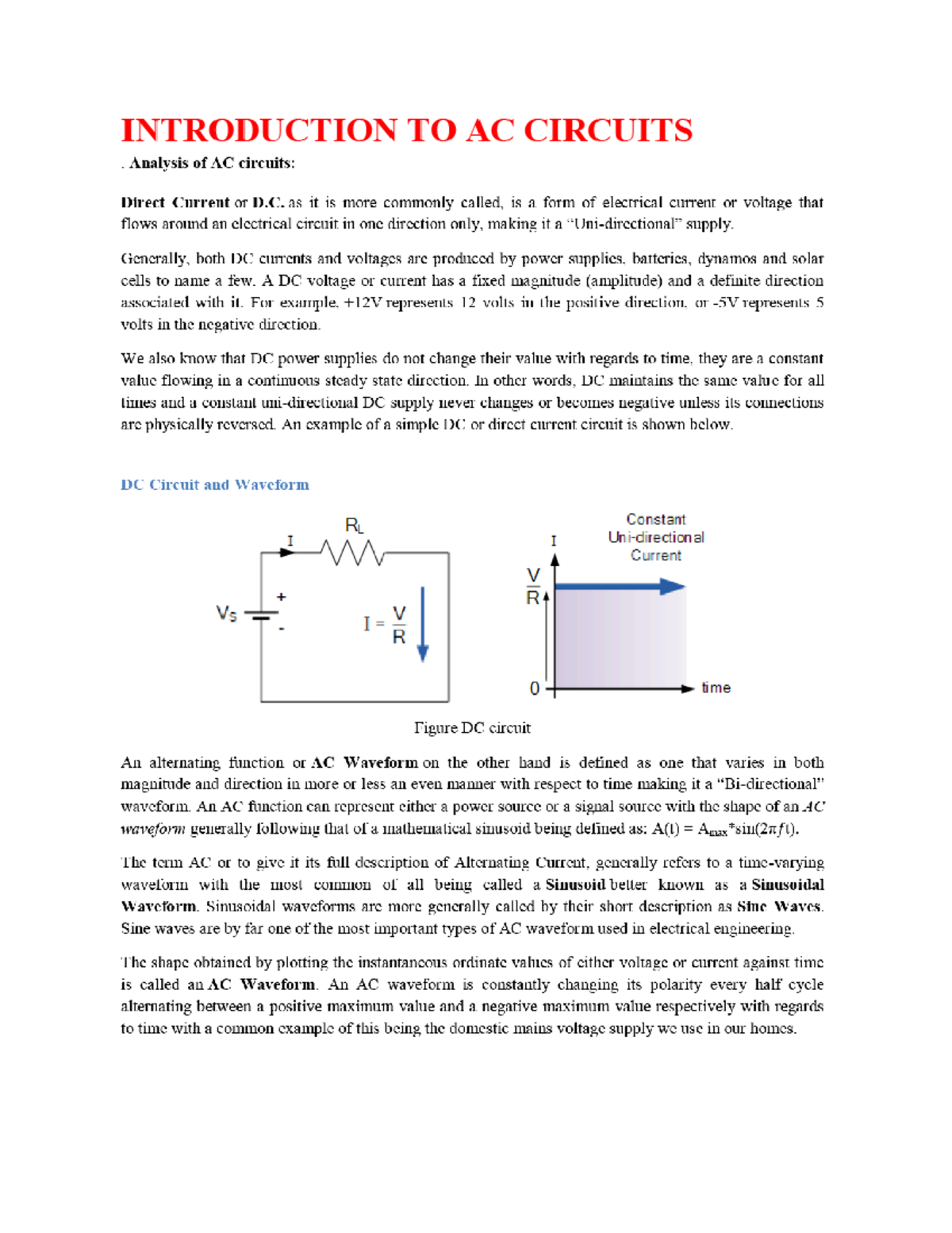 Lecture 4: AC Circuit Analysis - Understanding Waveforms and Reactance ...
