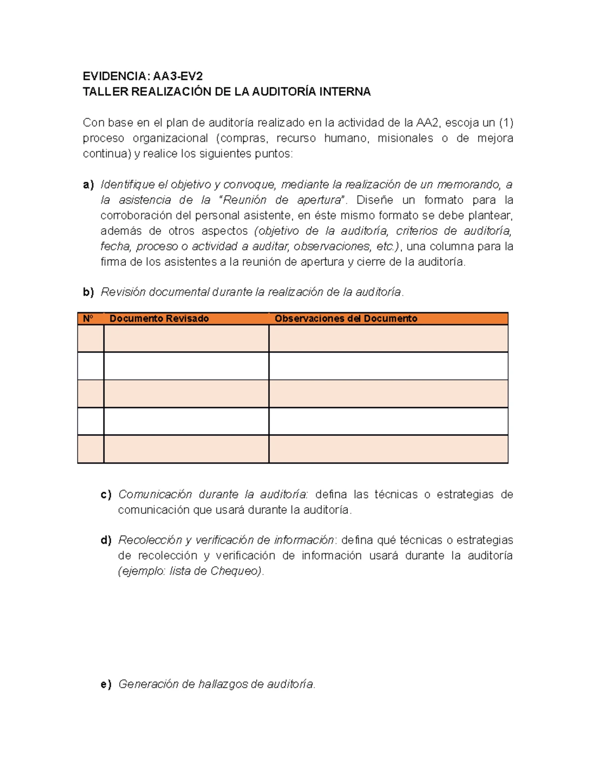 Evidencia AA4-Ev1: Cuestionario sobre Auditoría Interna - Studocu