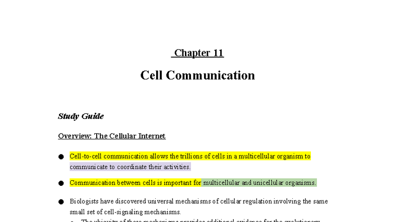 Chapter 11: Cell Communication and Signaling Study Guide (Biology 9th ...