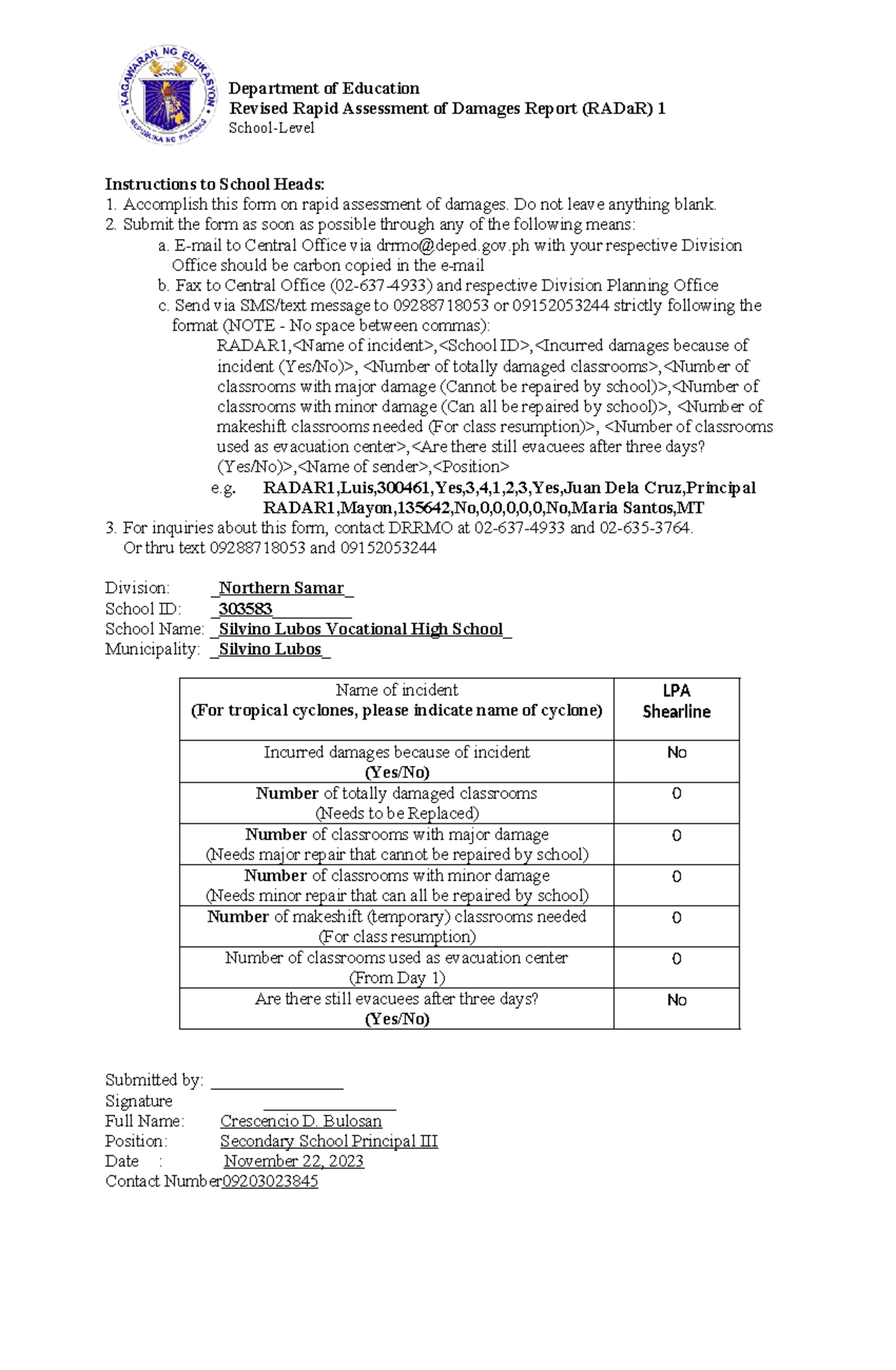RADAR - Revised Rapid Assessment of Damages Report (DRRM) - Studocu