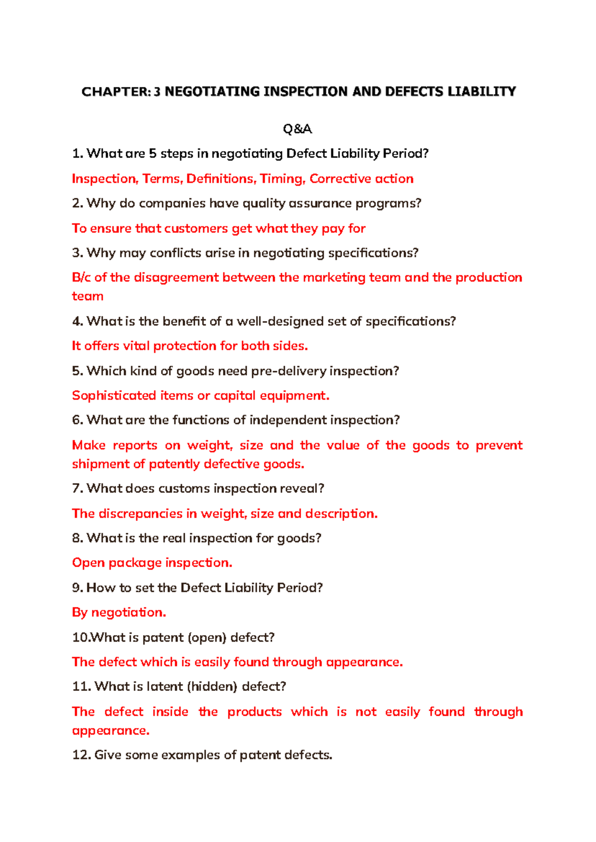KEY Chapter 3: Negotiating Inspection & Defects Liability Overview ...