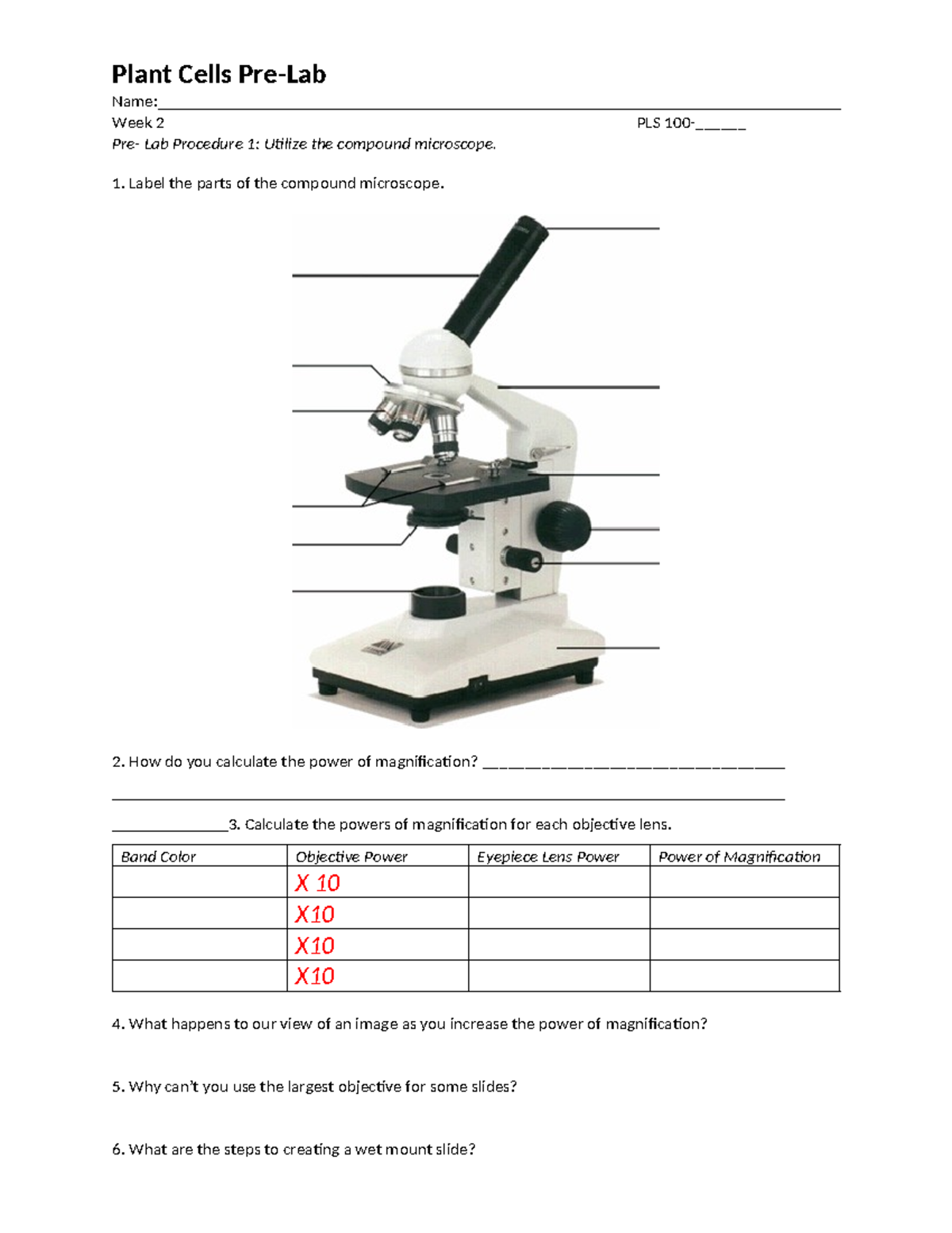 Cells Pre Lab - I need help - Plant Cells Pre-Lab Name: Week 2 PLS 100 ...