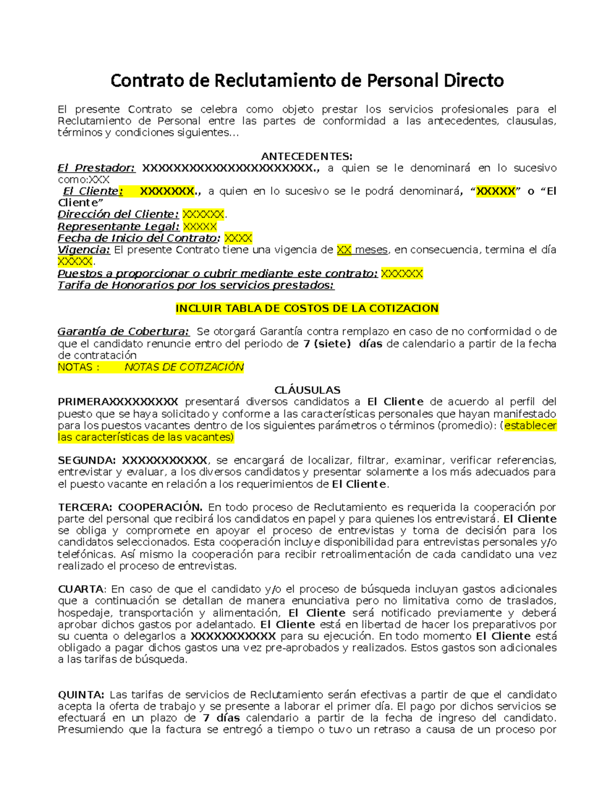 Contrato de reclutamiento de personal directo y condiciones de servicio - Studocu