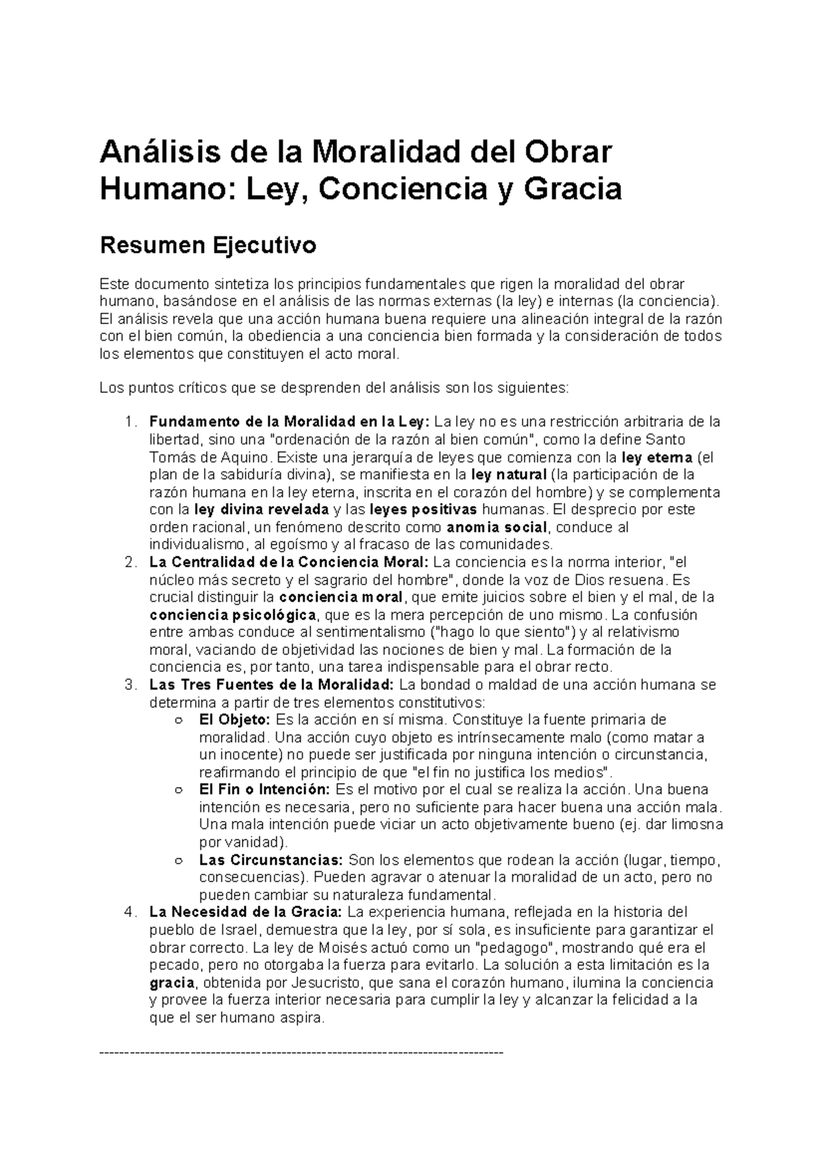 Resumen Ejecutivo: Análisis de la Moralidad del Obrar Humano (Unidad 3 ...