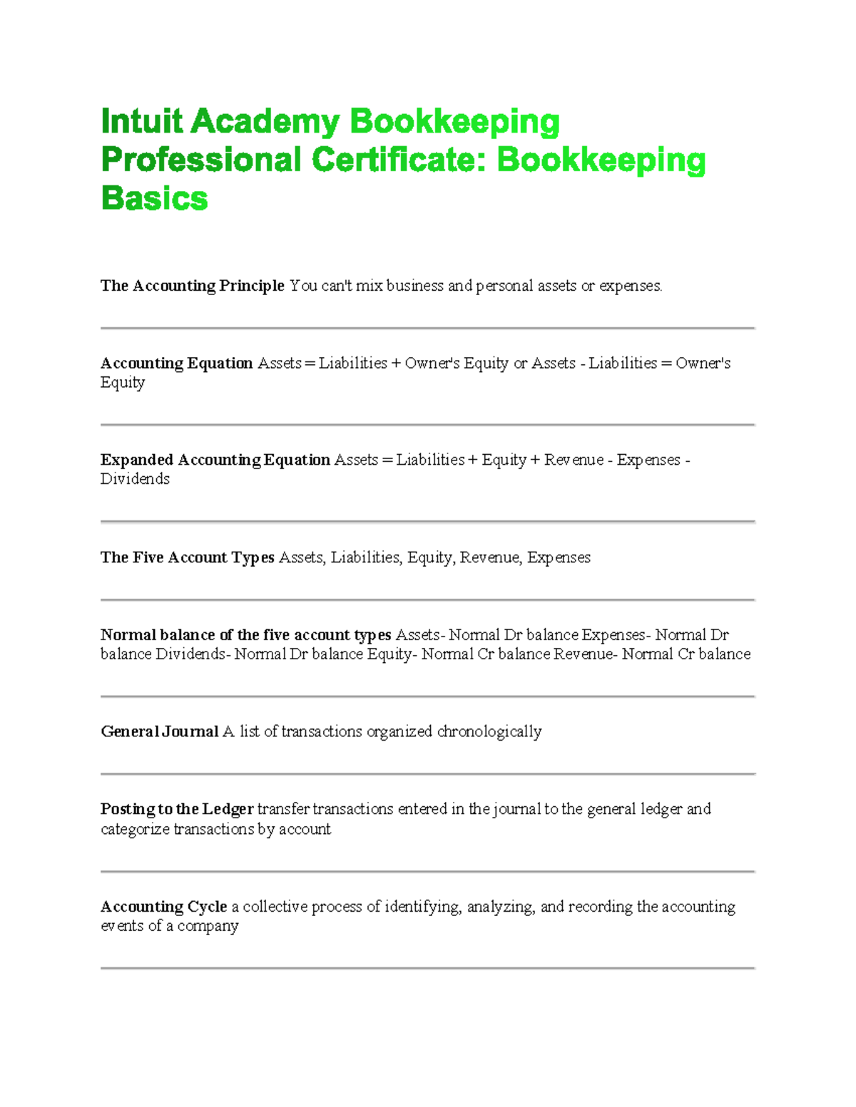 Intuit Academy: Bookkeeping Basics & Accounting Principles Guide - Studocu