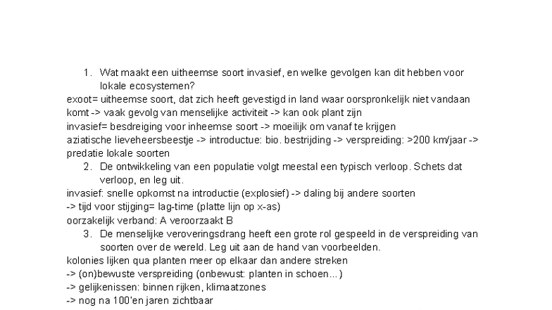 Populatiedynamica: Invasieve Soorten en Ecosysteem Impact - Studocu
