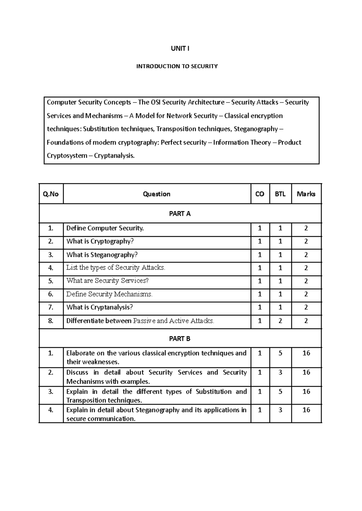 CCS Question Bank: Computer Security Concepts & Techniques - Studocu